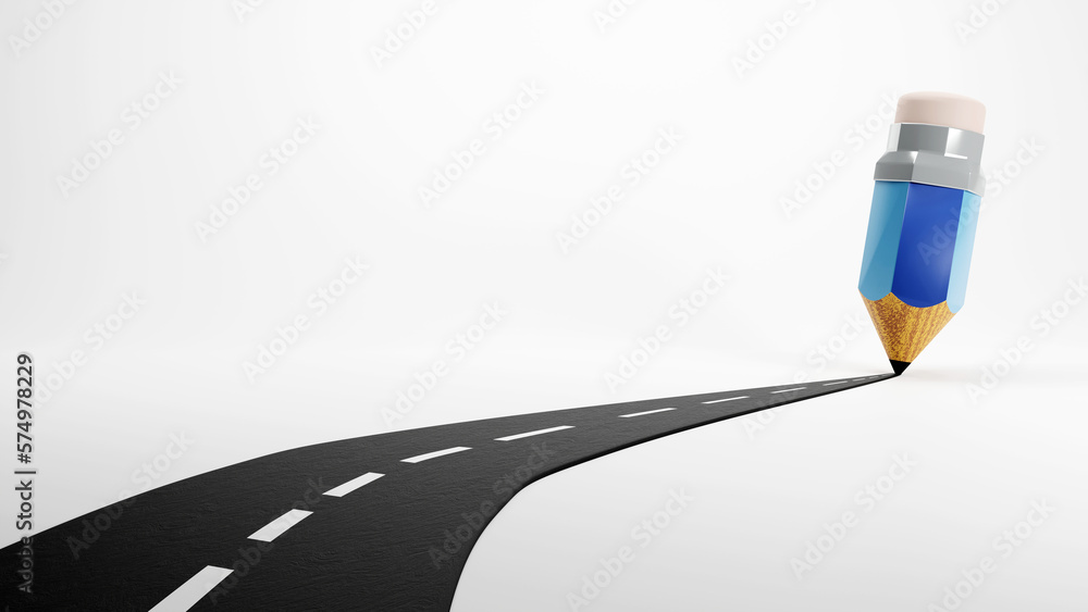 Make your own way, pencil drawing a road or highway on white background ...
