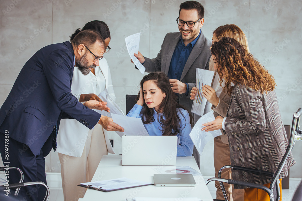 Stressed overwhelmed businesswoman feels tired at corporate meeting ...