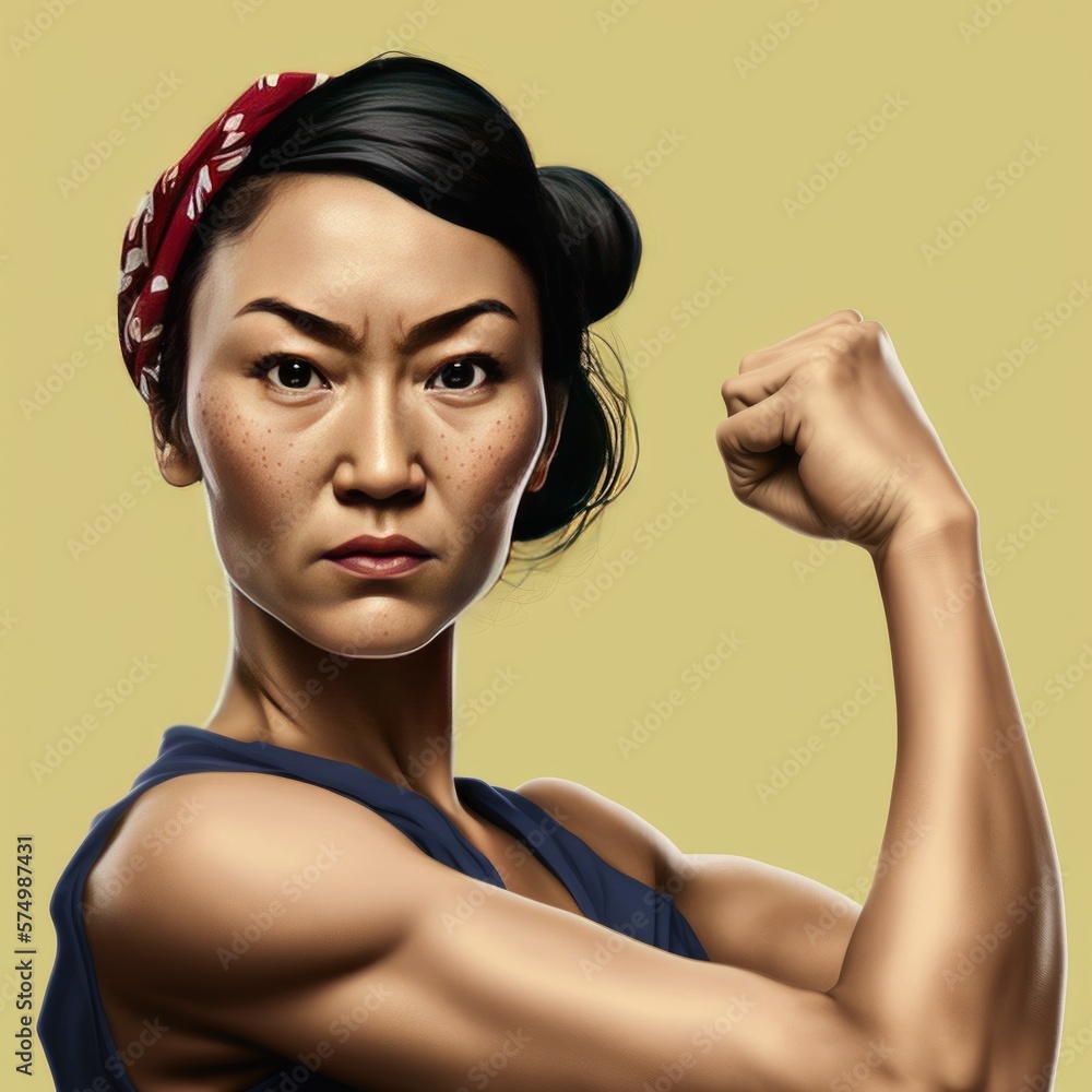 Strong Powerful Asian Woman Womans Day Banner We Can Do It Cool