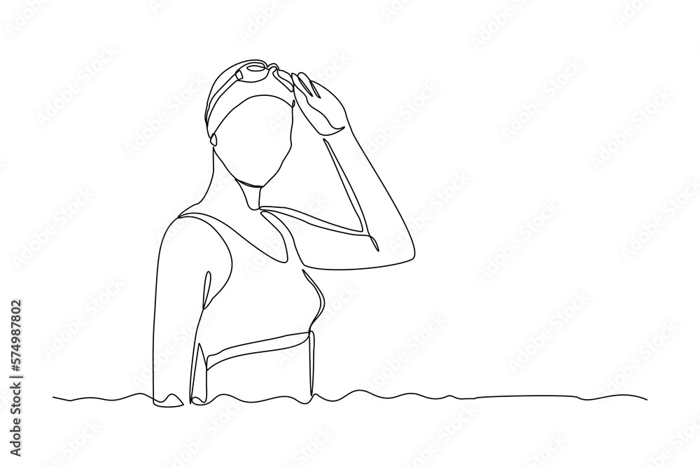 Continuous single one line drawing art of swimming athlete woman ...