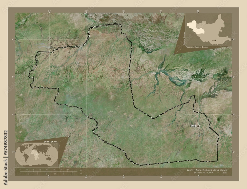 Western Bahr-el-Ghazal, South Sudan. High-res satellite. Labelled ... Western Bahr-el-Ghazal, South Sudan. High-res satellite. Labelled ...