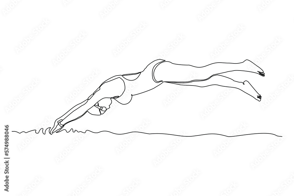Continuous single one line drawing art of swimming athlete woman ...