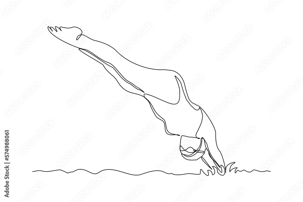 Vetor de Continuous single one line drawing art of swimming athlete ...