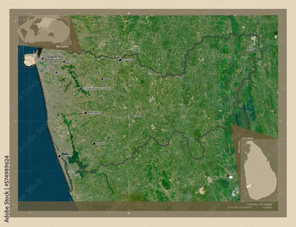 Colombo, Sri Lanka. High-res satellite. Labelled points of cities Stock ...