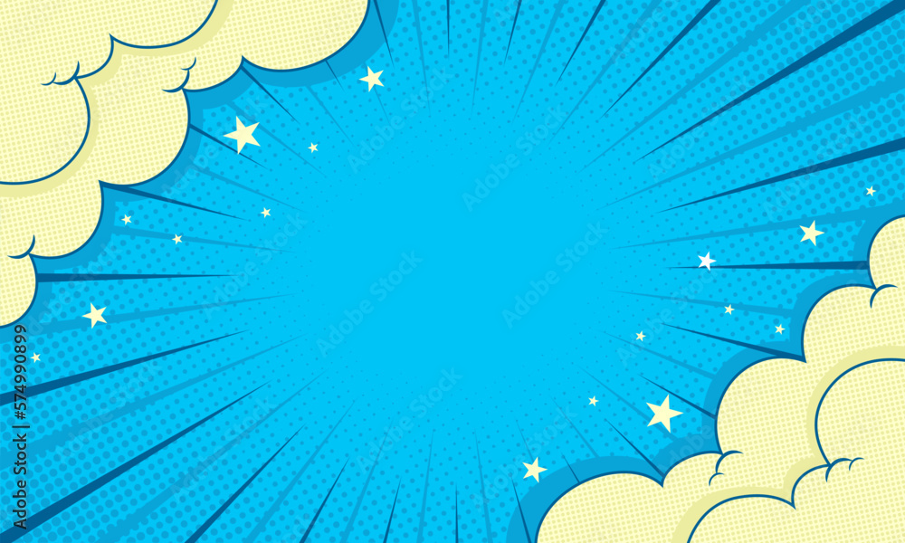 Blue comic cartoon background with star and cloud illustration Stock ...