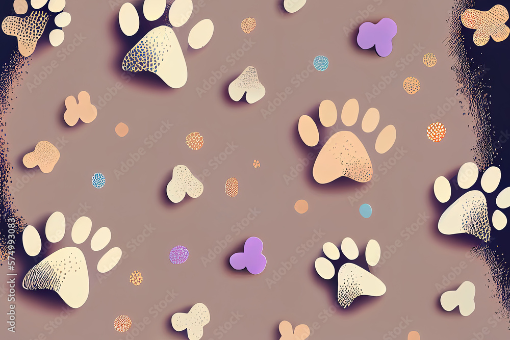 Seamless background with bone and footprint Dog paw, background ...