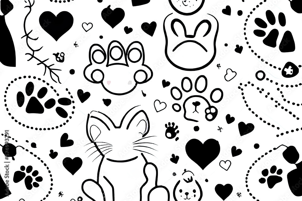 Seamless cat pattern and balls. cat foot texture. Pattern with cat ...