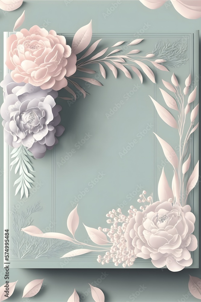 Wedding invitation card design with white floral pattern and blue ...