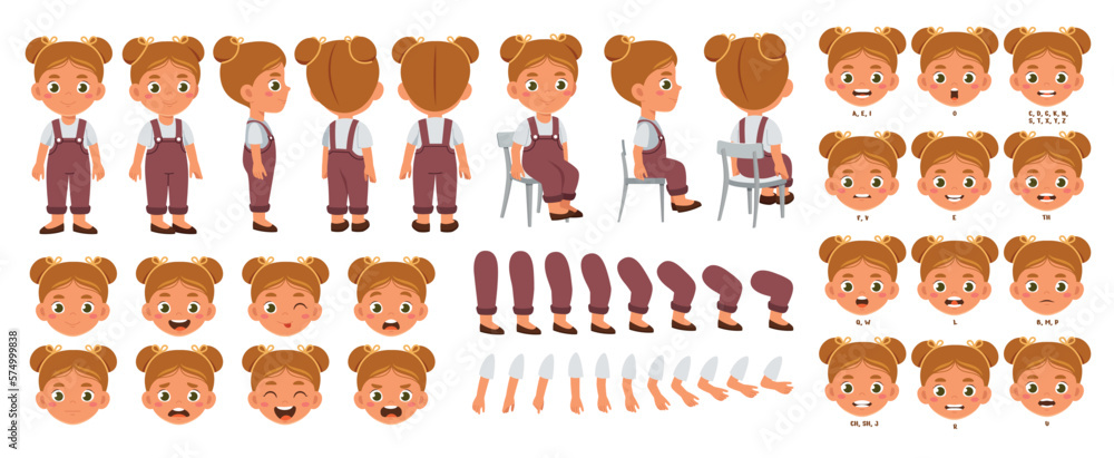 Character for animation. Little smiling preschool girl with different ...