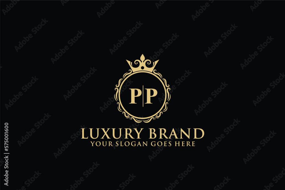 letter Initial PP elegant luxury monogram logo or badge template with scrolls and royal crown ...