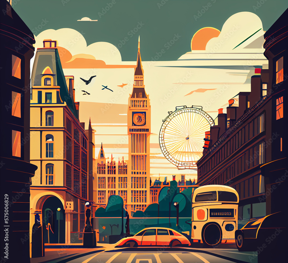 view of The Gerkhin London, cartoon style, flat design, generative ai ...