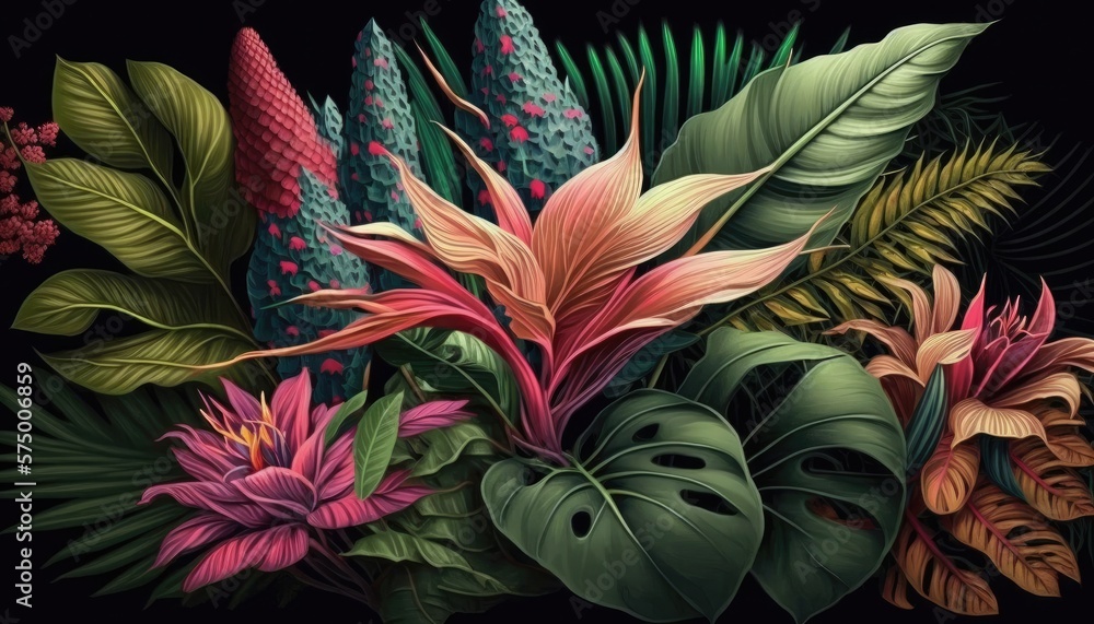 "Tropical Oasis": This image showcases a lush tropical oasis, featuring ...