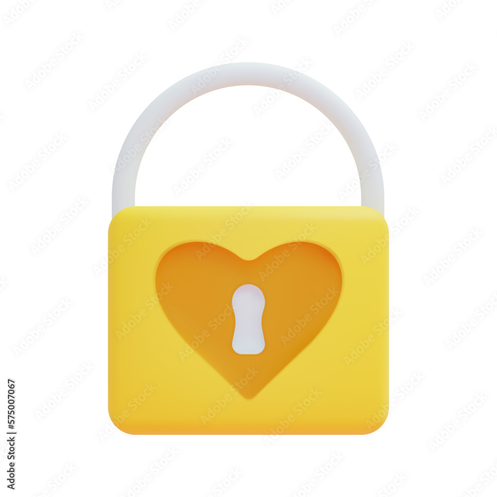 3d yellow padlock icon vector. A sign of strong unbreakable love. 3d ...