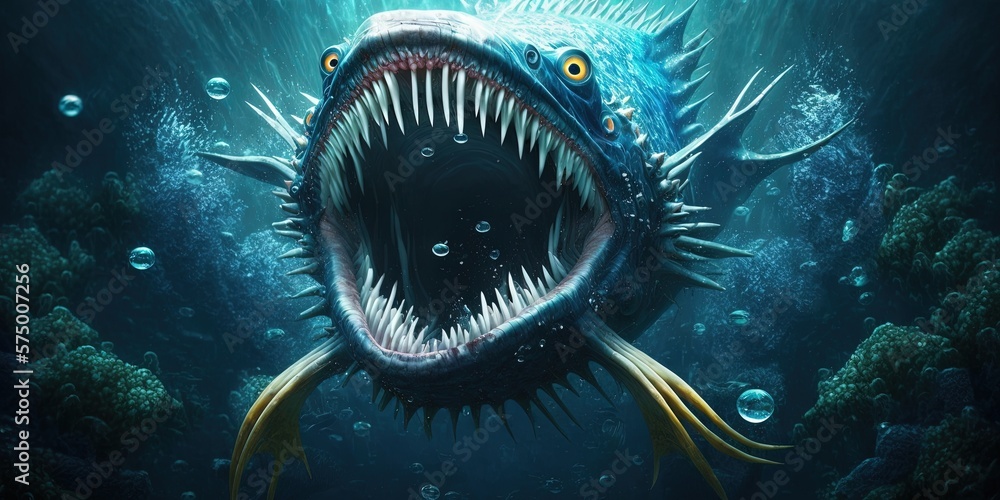 The sea monster opened its mouth revealing its fantastical teeth ...
