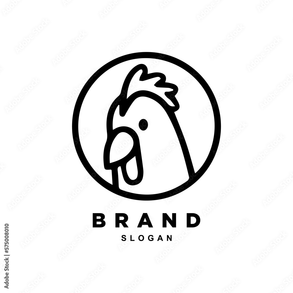 Simple minimal outline chicken on circle background logo design Stock ...