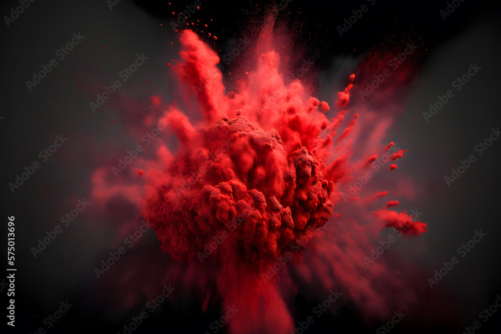 Explosion of red color paint powder on black background. Neural network ...