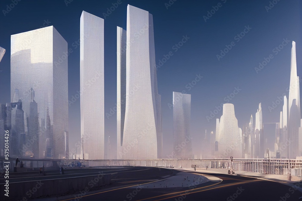 City landscape, soft color, whitish model of a large metropolis. Tall ...