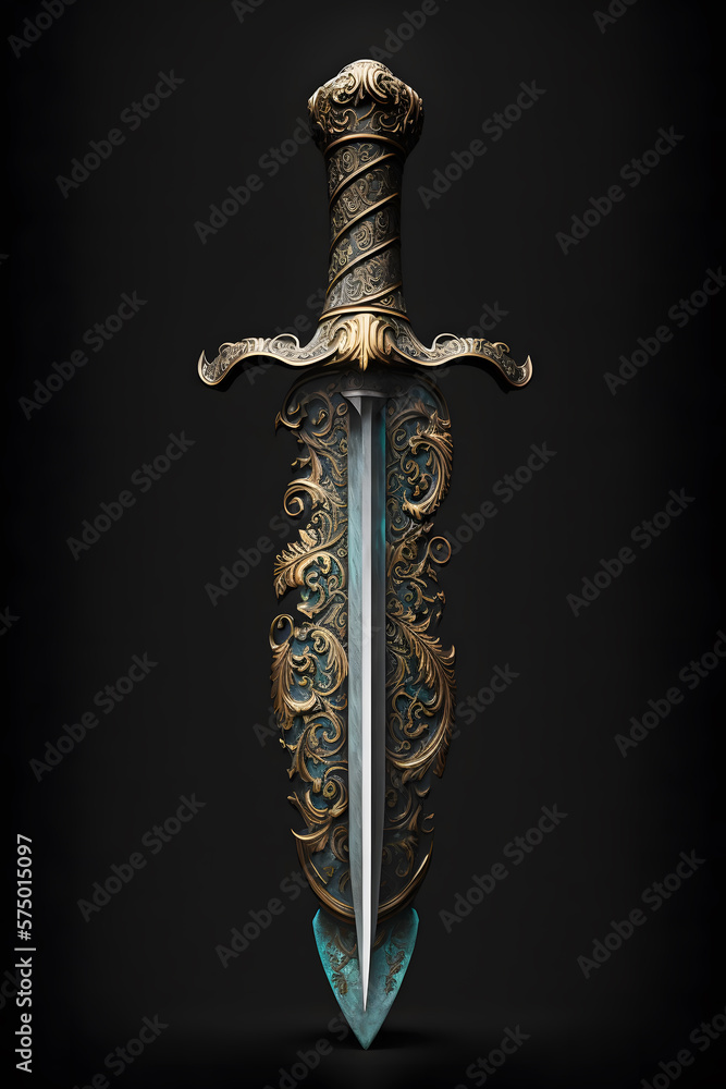 Medieval sword and scabbard. Fantasy golden sword with long blade ...