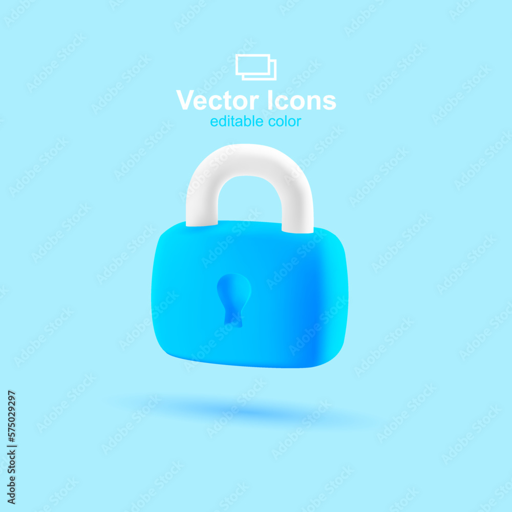 3d vector icon. Social media set. Blue lock icon. Private safety symbol ...