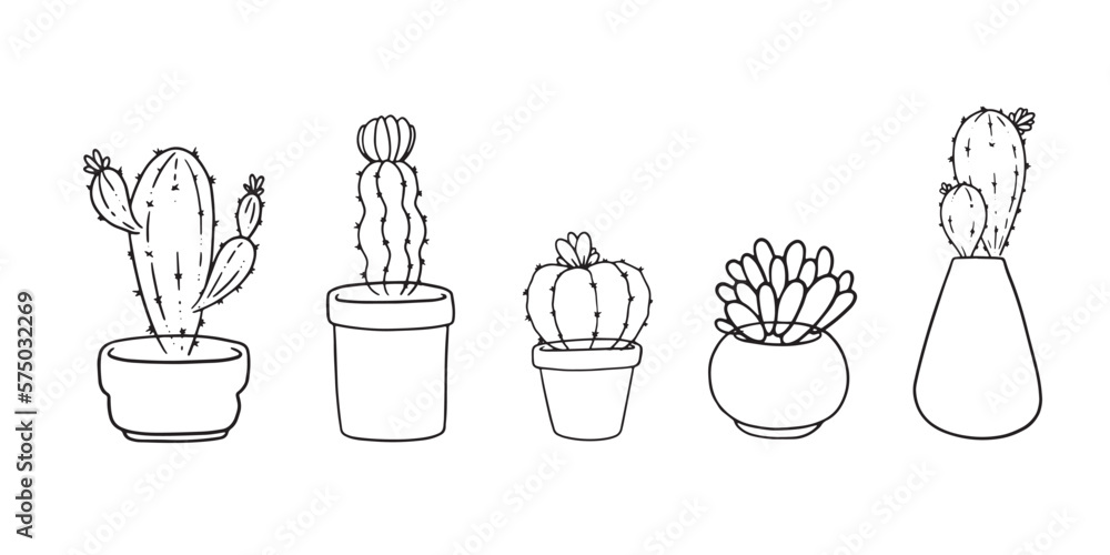 Set of cacti in pots. Stylish cacti.Collection of cactus icons ...