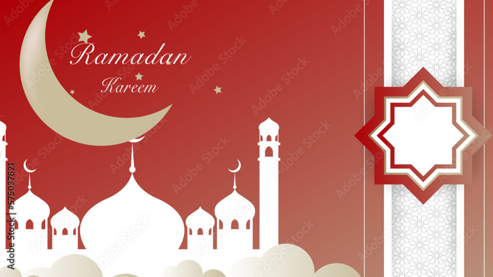 Ramadan invitation card on a red pastel background. Design template for ...