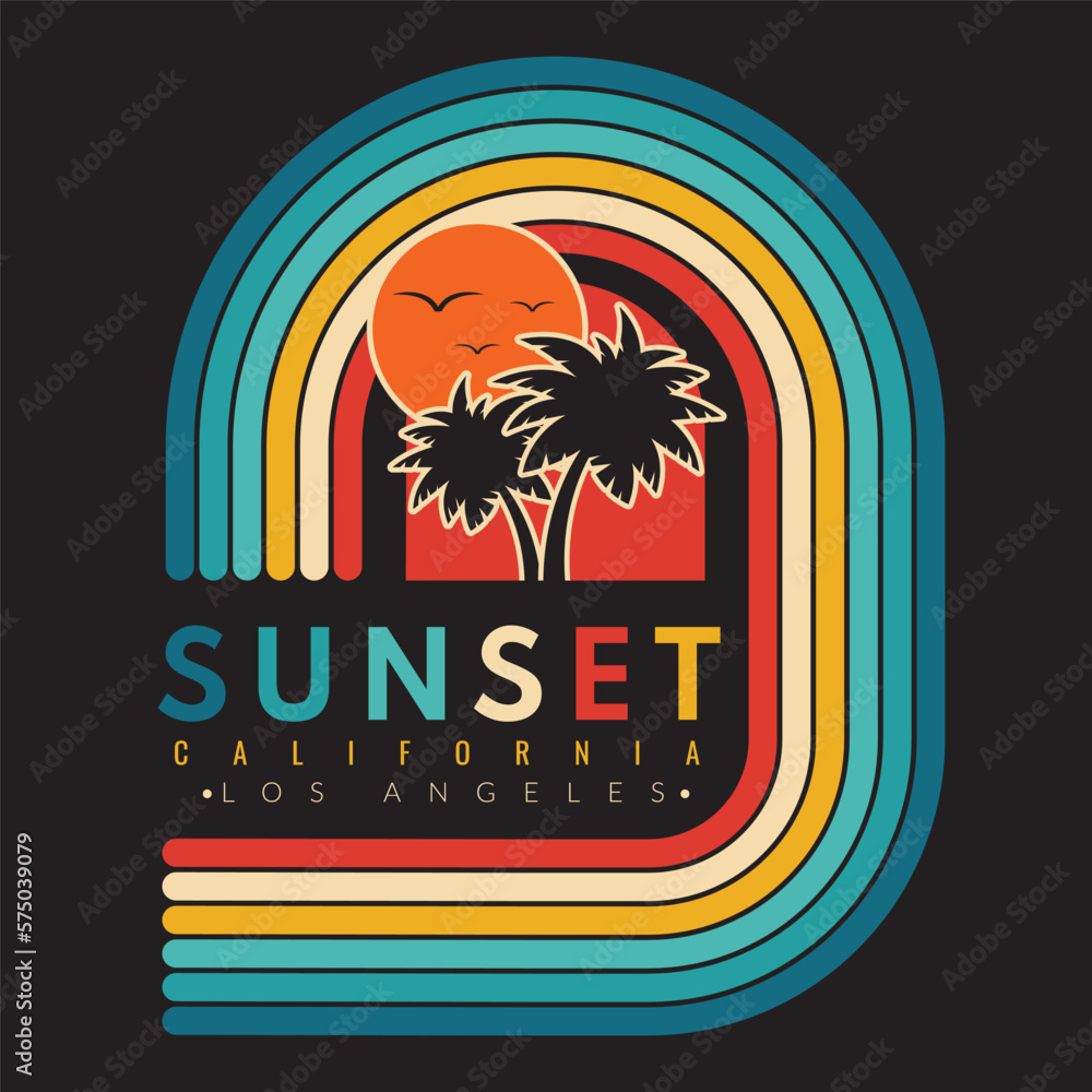 Retro vintage California sunset logo badges on black background ...