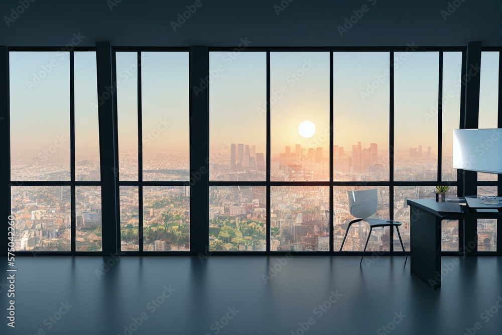 Perspective view on stylish workspace table with modern computer and ...