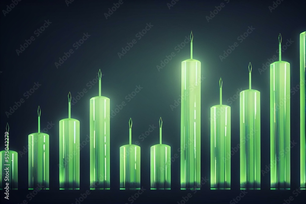 Stock market chart with green candlesticks going up indicating crypto ...