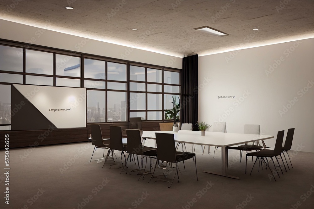 Contemporary conference room interior with blank white mock up banner ...