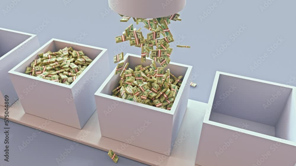 Stacks of money falling from above in white Boxes. Stack Of Dollar ...
