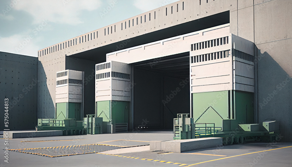 Logistics park with warehouse, loading hub for many semi trucks with ...