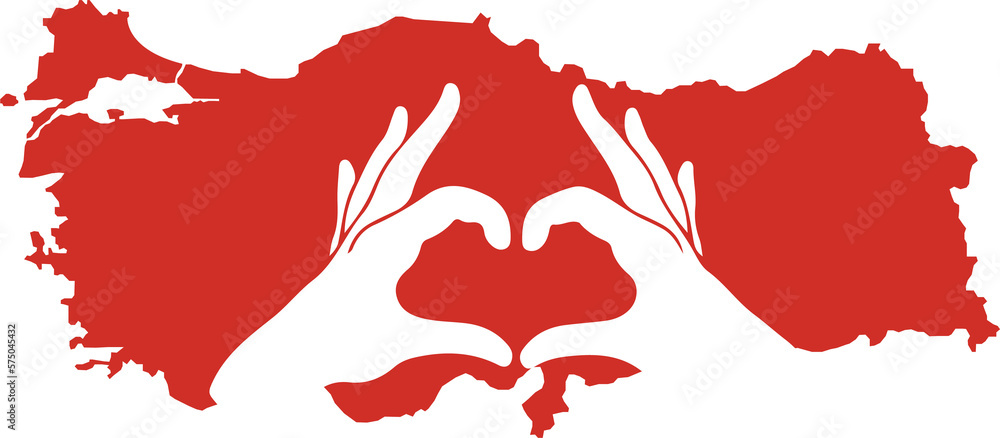 Turkey map in png. Turkey silhouette. Turkiye symbol in red. Earthquake ...