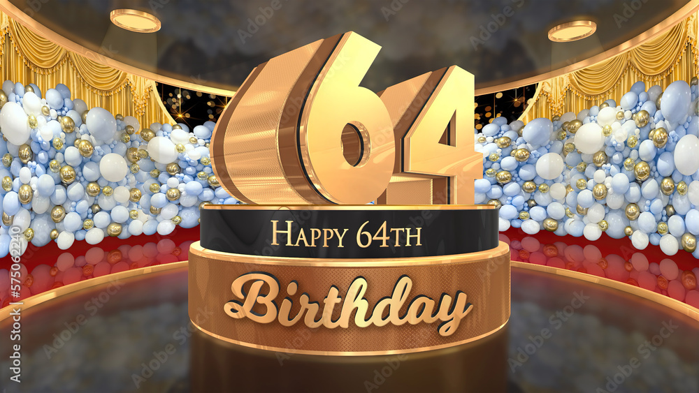 ภาพประกอบสต็อก 64th Birthday backdrop, poster, flyer 3d render ...