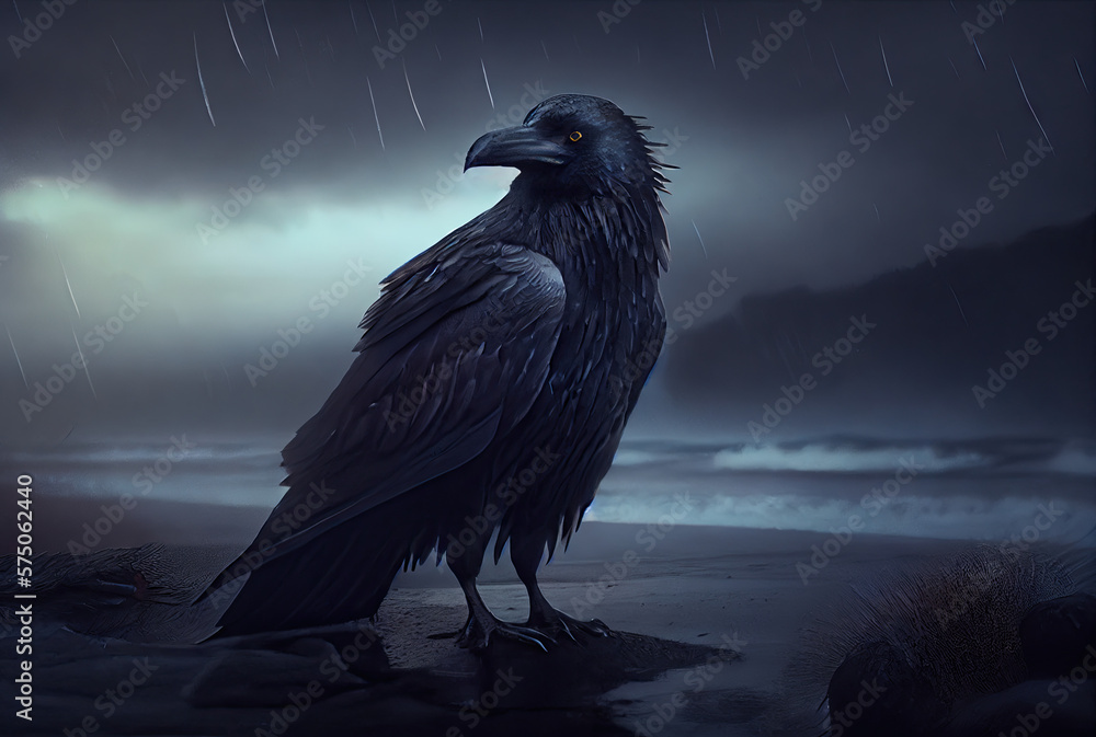 Moody and dark portrait of raven created with AI Stock Illustration ...