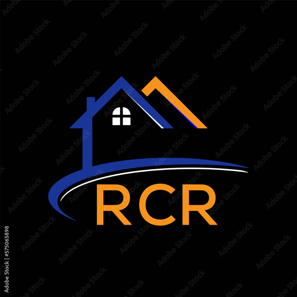 RCR house logo, letter logo. RCR blue image on black background and ...
