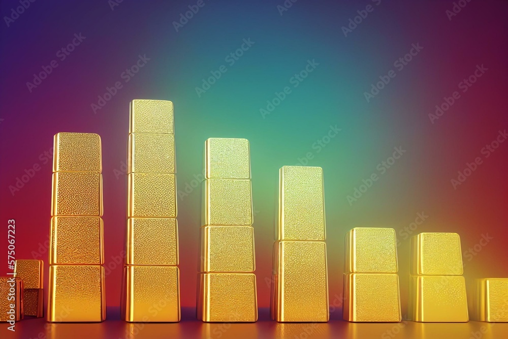 stack of shiny gold bars on financial gold price graph 3d illustration. Generative AI Stock ...