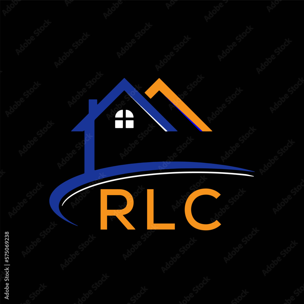 RLC house logo, letter logo. RLC blue image on black background and ...