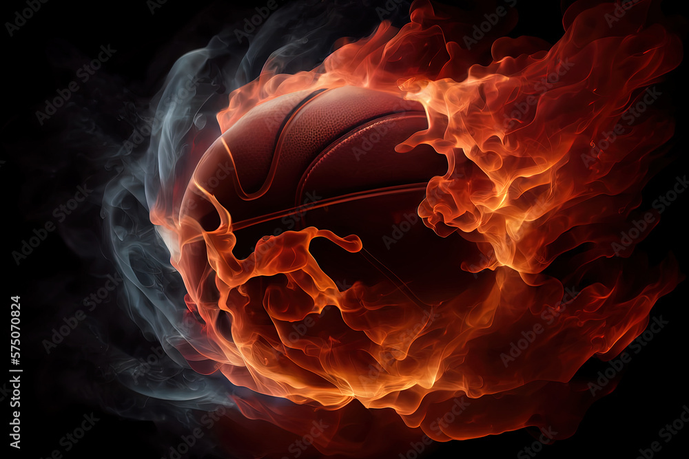 Basketball on hot fire smoke with black background. Generative Ai Stock ...