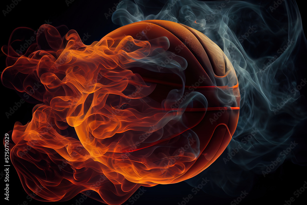 Basketball on hot fire smoke with black background. Generative Ai Stock ...