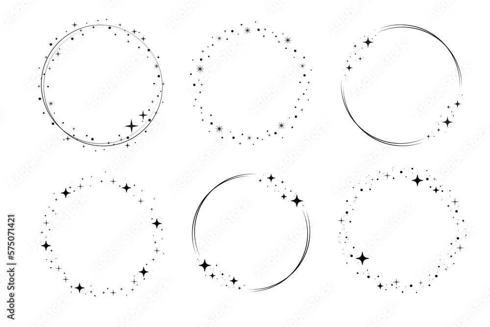 Sparkle star circle frame set. Wreath ring stardust border for party ...