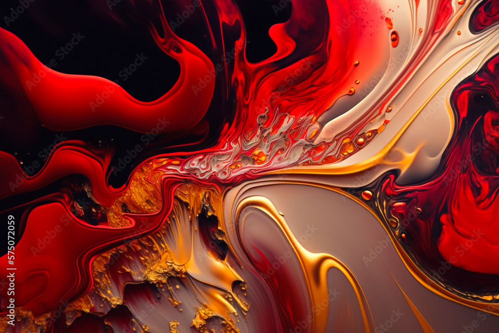 red and gold abstract painting with a black background. Generative AI ...