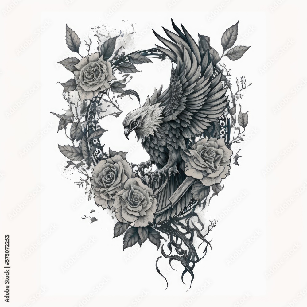 ready to print sleeve tattoo white background - generative ai Stock ...