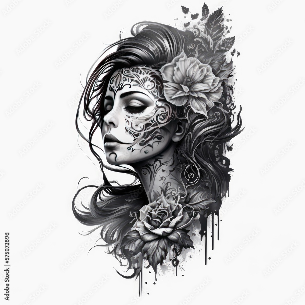 ready to print sleeve tattoo white background - generative ai Stock ...