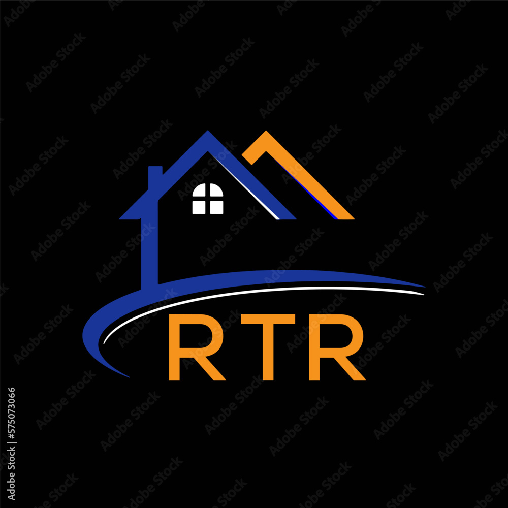 Vetor de RTR house logo, letter logo. RTR blue image on black ...