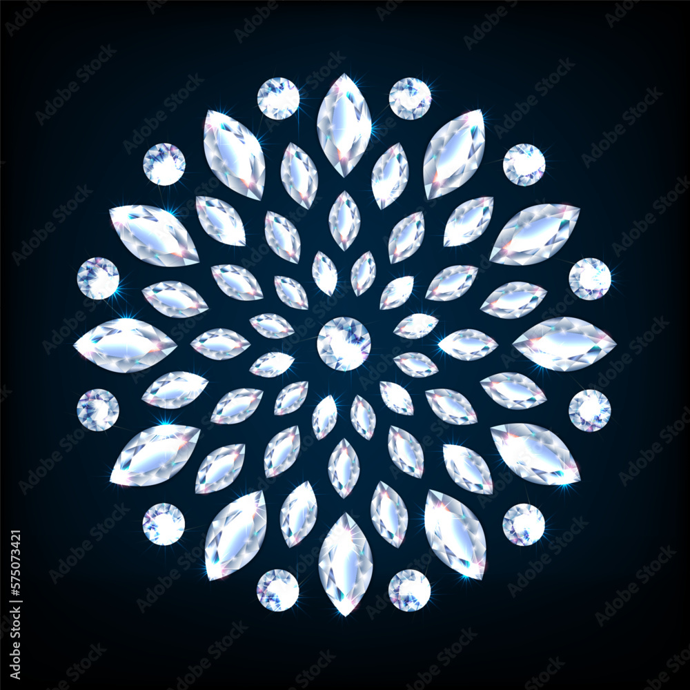 Circle frame from realistic diamond gemstones on black background ...
