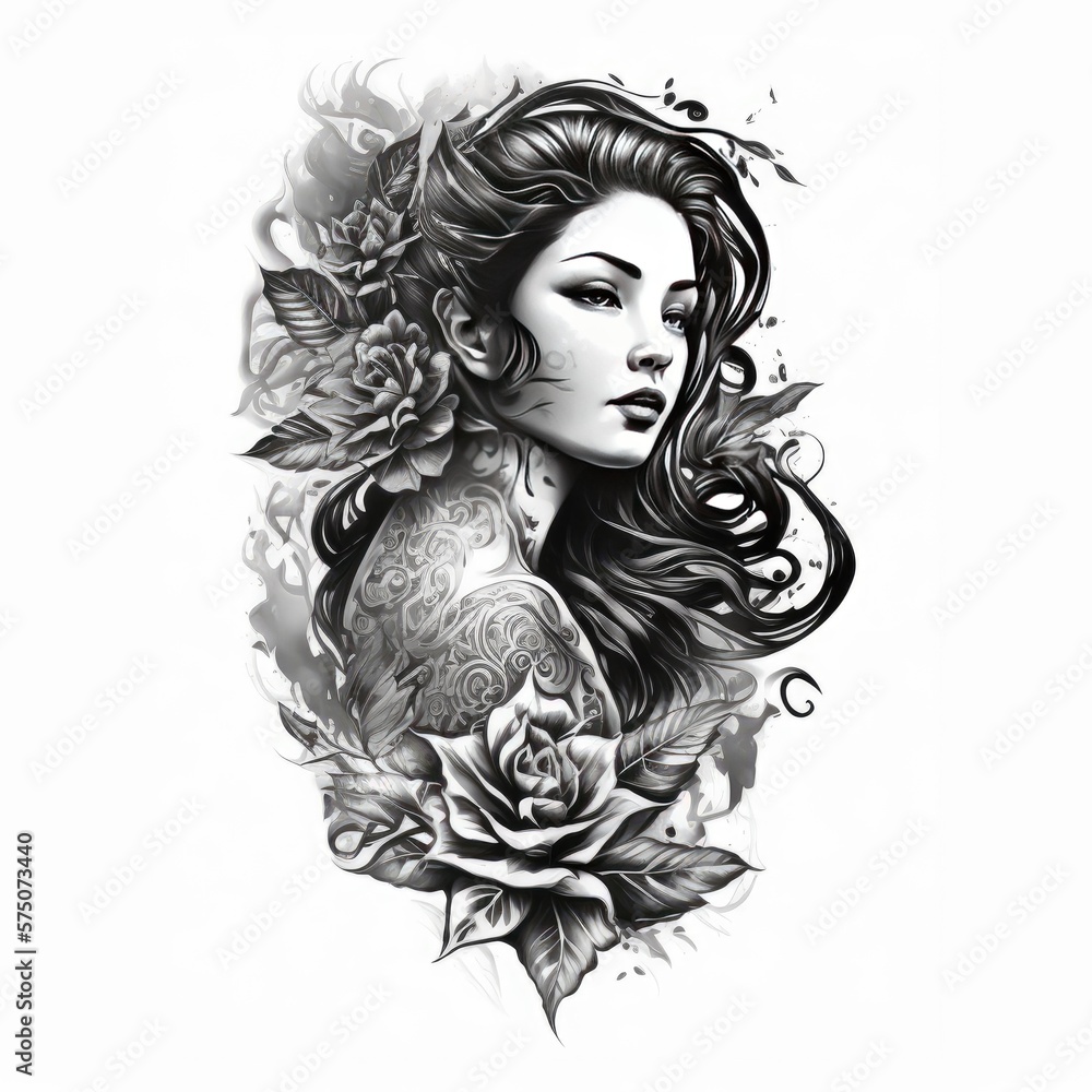 ready to print sleeve tattoo white background - generative ai Stock ...