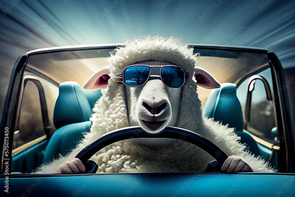 Portrait of a stylish driver sheep driving a car. AI generated Stock ...