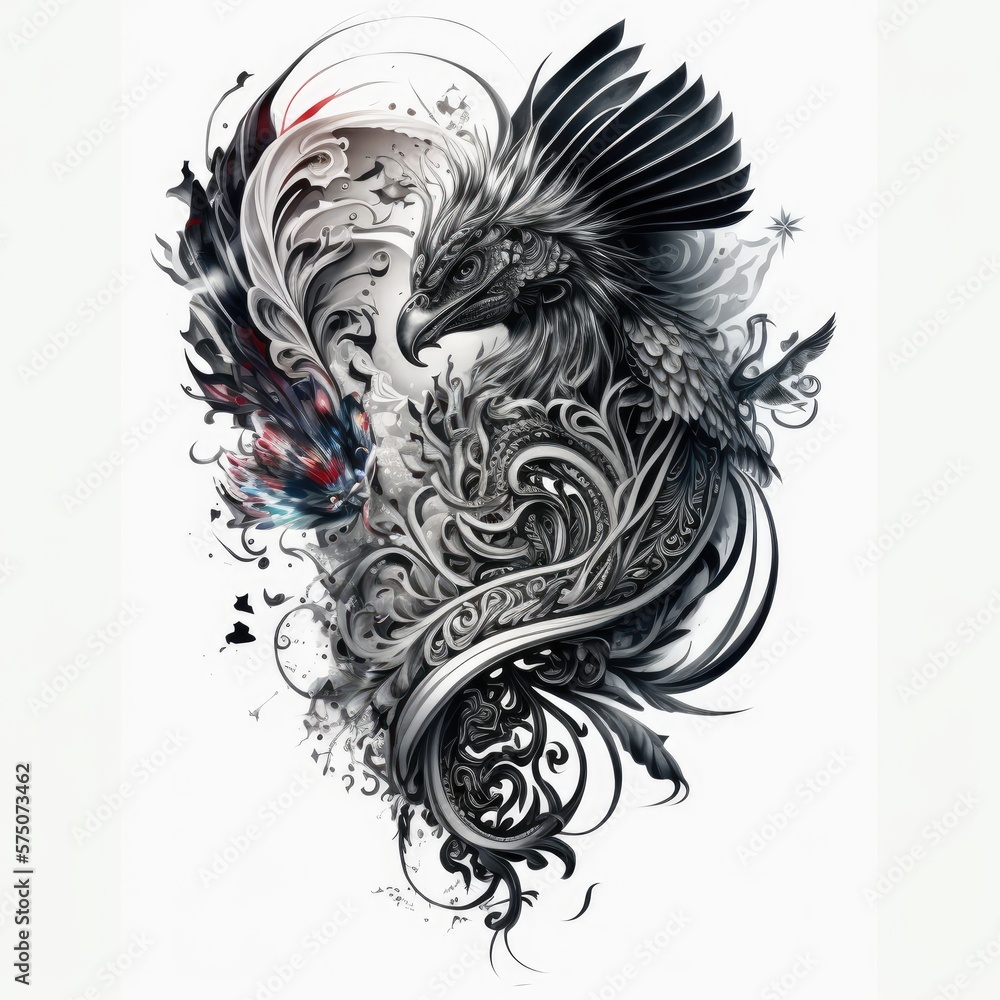 ready to print sleeve tattoo white background - generative ai Stock ...