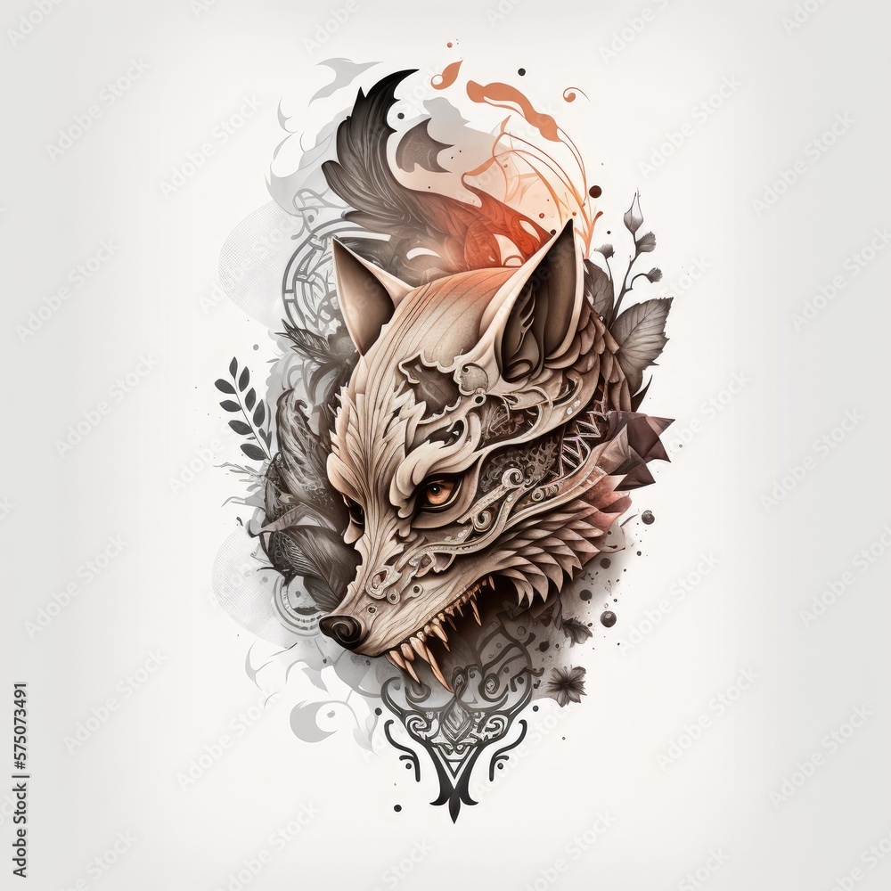 ready to print sleeve tattoo white background - generative ai Stock ...