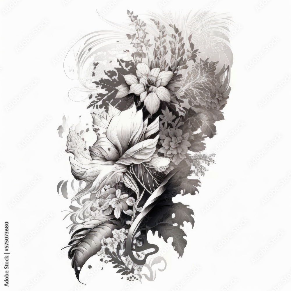 ready to print sleeve tattoo white background - generative ai Stock ...